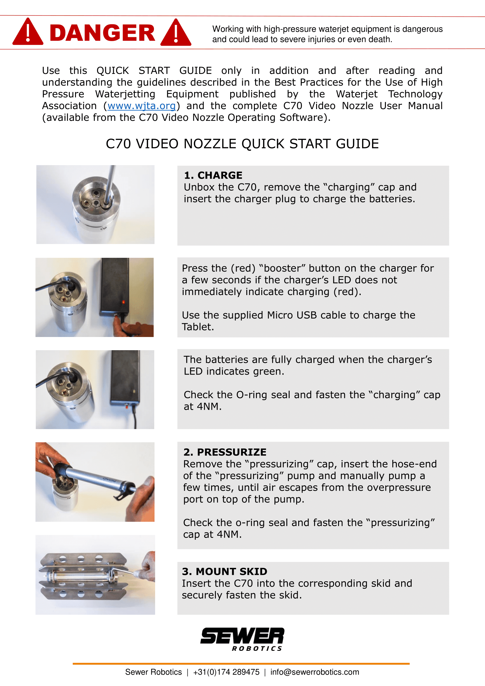 C70 Quick start guide - Safety messages - Sewer Robotics